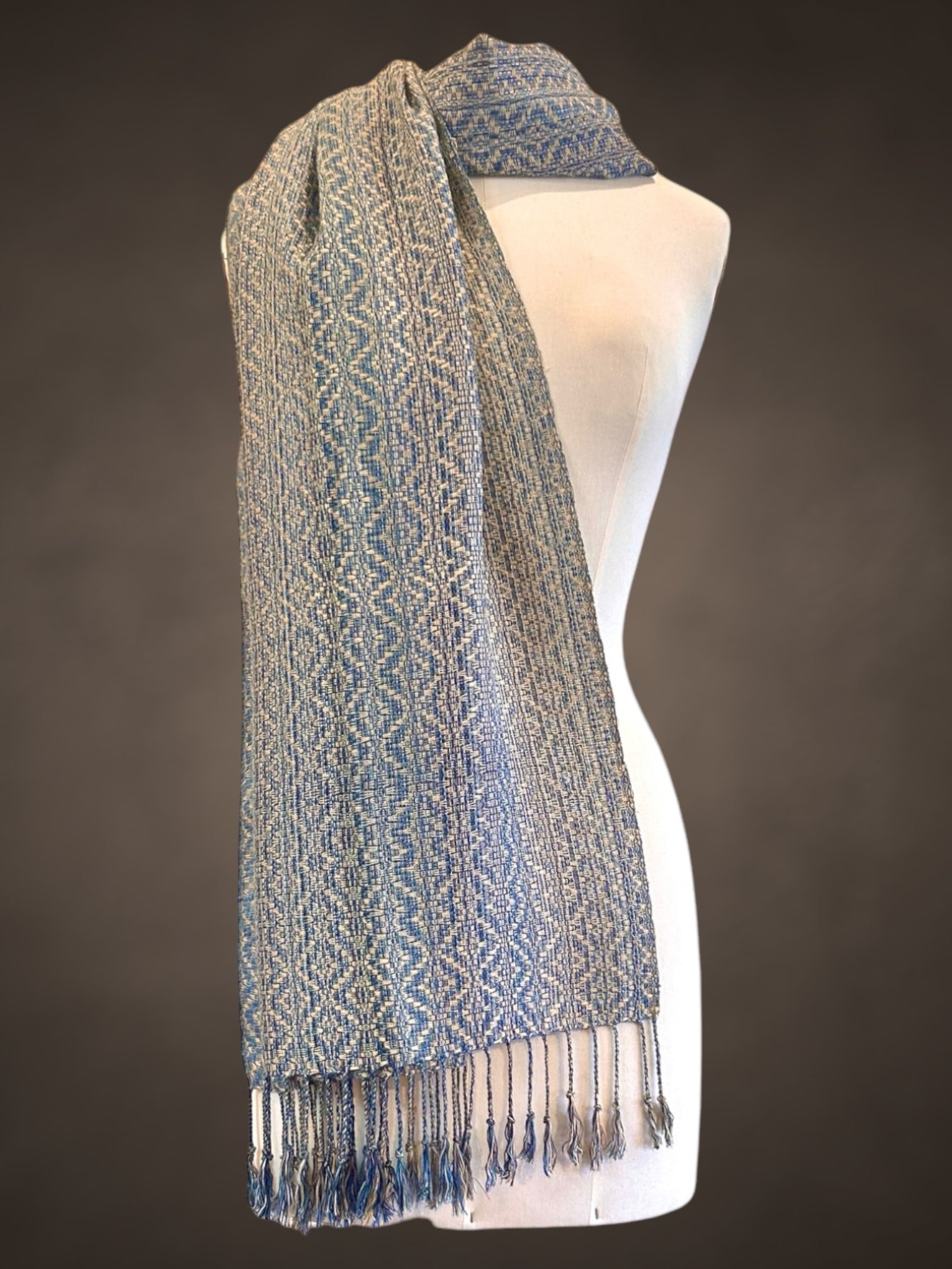 Jacquard Cotton Shawl • Multi Color Diamond Weave - Bee, Bark & Moss