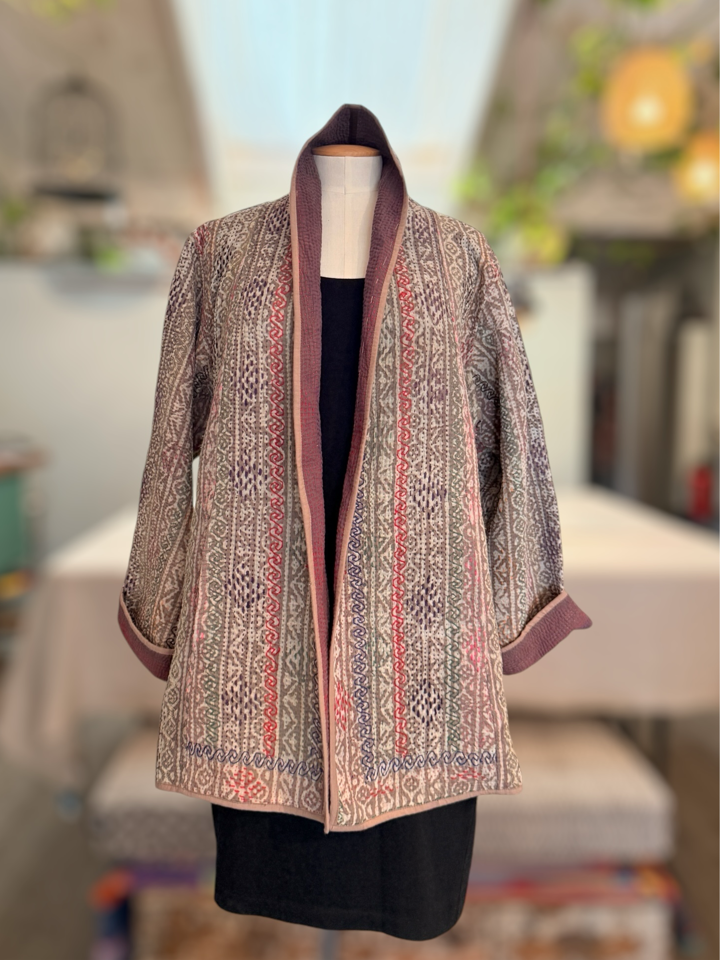 Reversible Kantha Nuovo Coat — Cassis Block Print & Multicolor ...