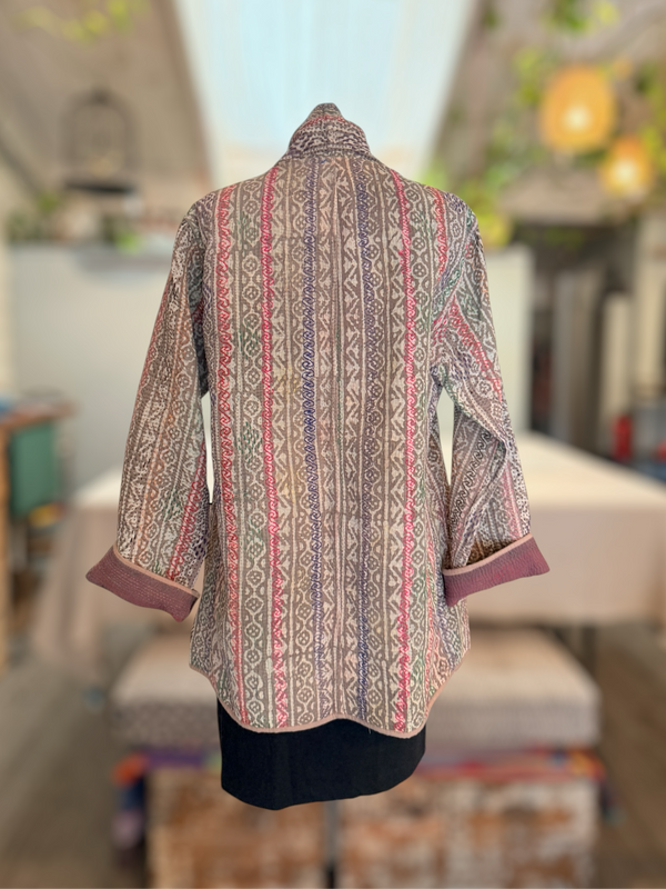 Reversible Kantha Nuovo Coat — Cassis Block Print & Multicolor ...